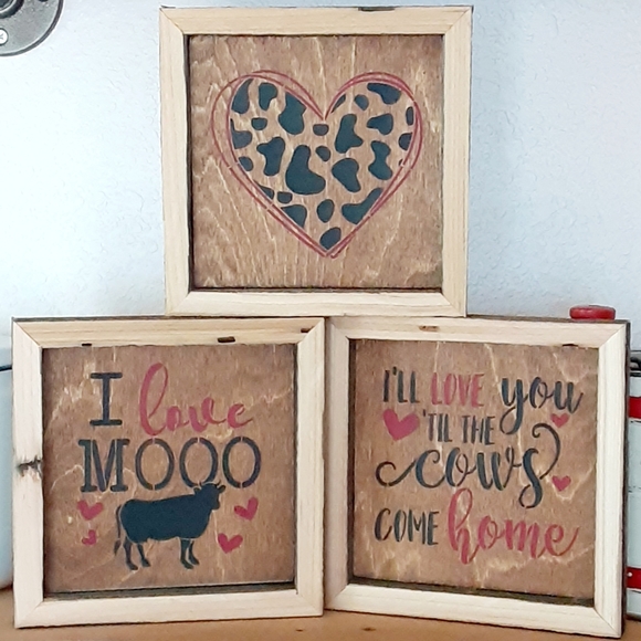 Hand Crafted | Accents | Love Moo Cow Print Wood Sign Farmhouse ...